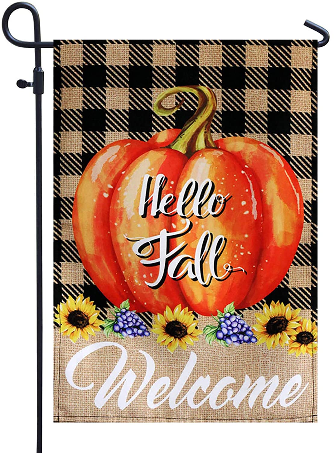 Fall Autumn Buffalo Check Pumpkins Garden Flag- Small Hello Fall ...